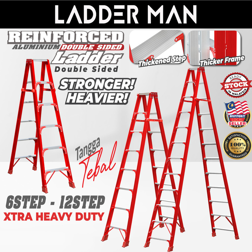 6-12 STEP Ladderman RED Reinforced Heavy Duty Aluminium Double Sided ...