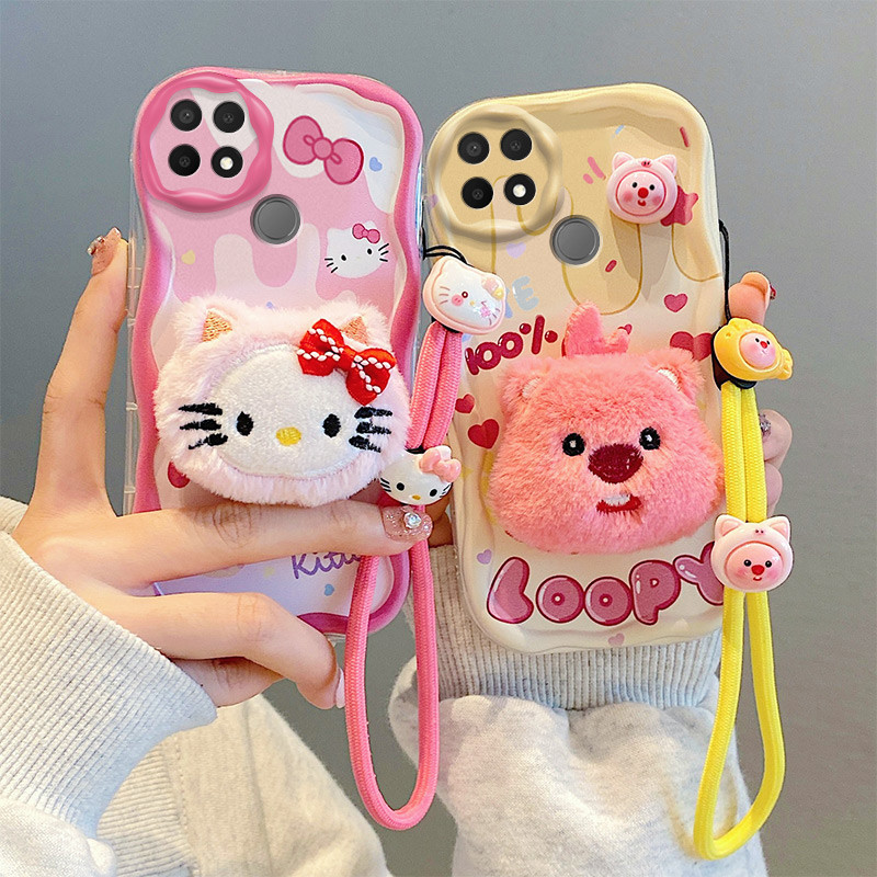 for oppo A15 A15S A35 2021 Doll plush ball curved edge wavy cover cute ...