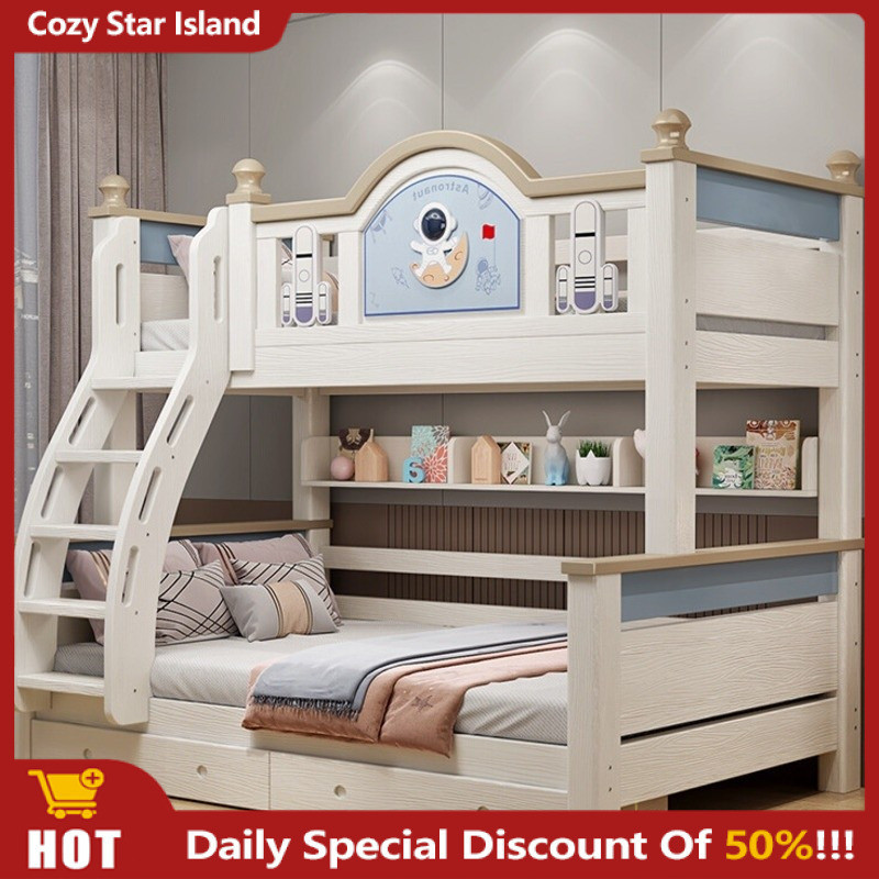 Solid Wood Large-Sized Apartment Double Decker Increase In Height Bunk ...