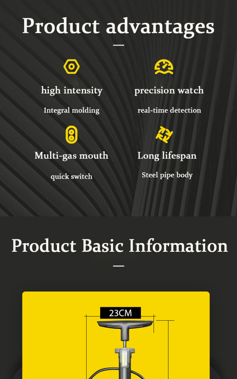 160PSI Bicycle Pumps with Precision Gauge & 3 Types of Air Nozzle, AV ...