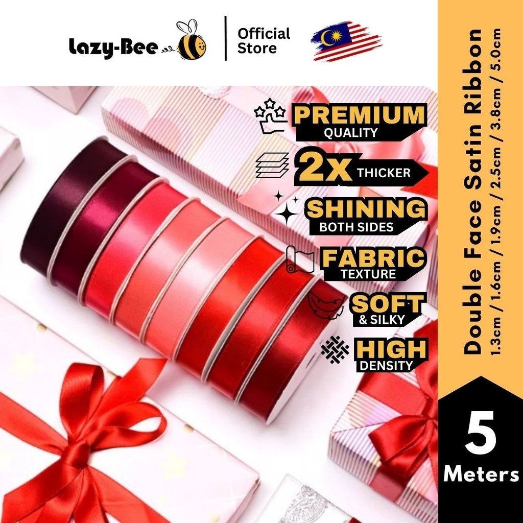 RED Merah 5 Meter 2.5cm 3.8cm 5cm Premium Quality Double Face Satin ...