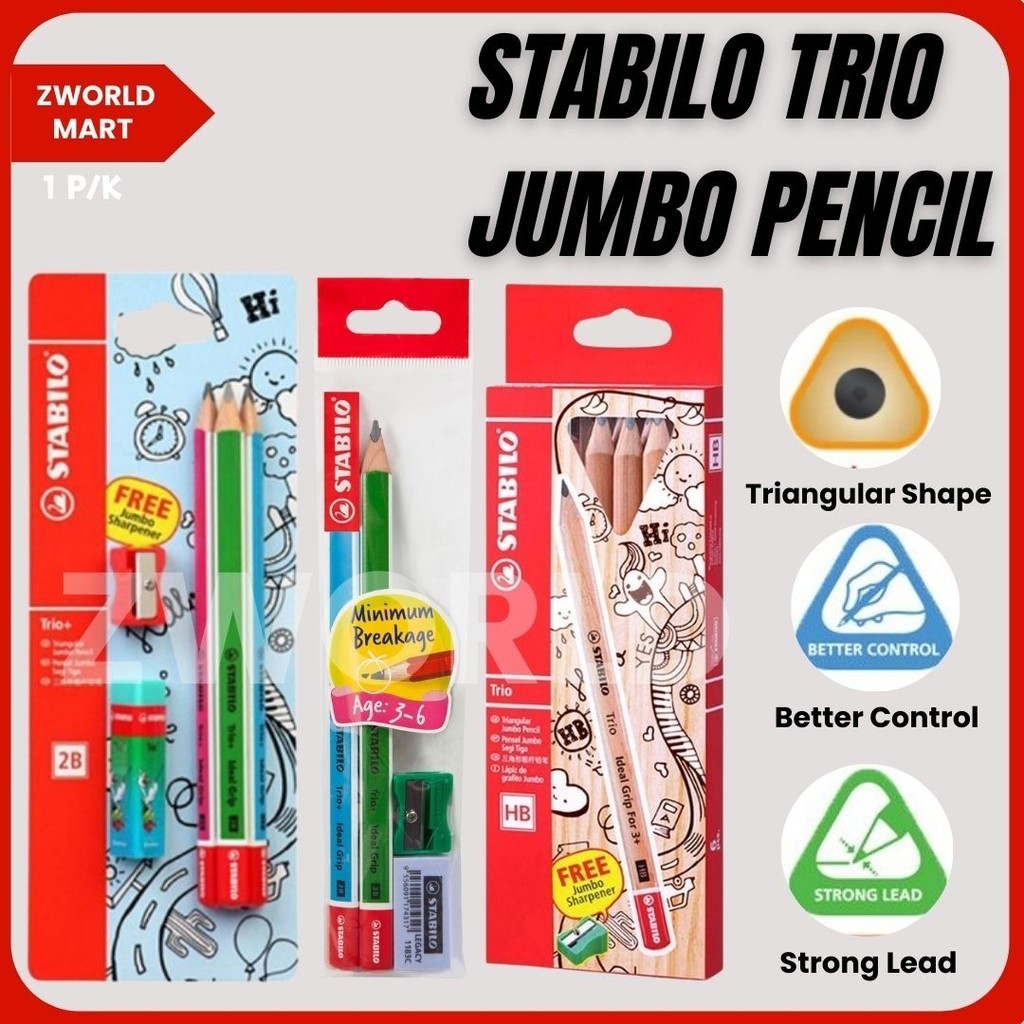 Stabilo Trio Jumbo 364-BL6 2B Pencil / 364-BL3 & 362 X 6’s HB Pencil ...