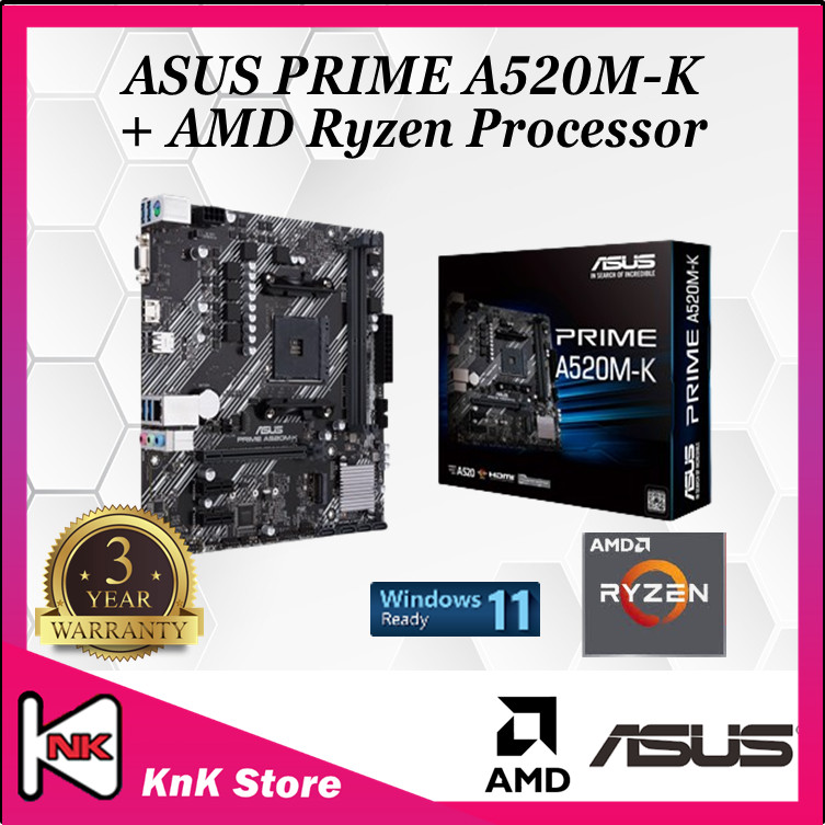 ASUS PRIME A520M-K A520 AM4 mATX Motherboard + AMD RYZEN 3 / RYZEN 5 / RYZEN 7 CPU COMBO ...