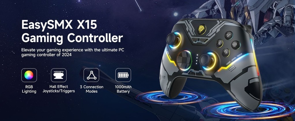 EasySMX X15 Gamepad Game Controller with Hall Joystick & Trigger Bluetooth + Wired + 2.4G ...