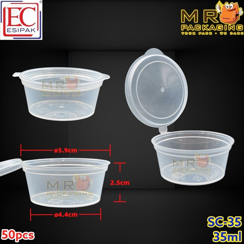 TCC035 35ml Round Container Hinged Lid ( 50pcs± ) 35 ml Disposable Plastic Food Deli Sauce Bekas ...