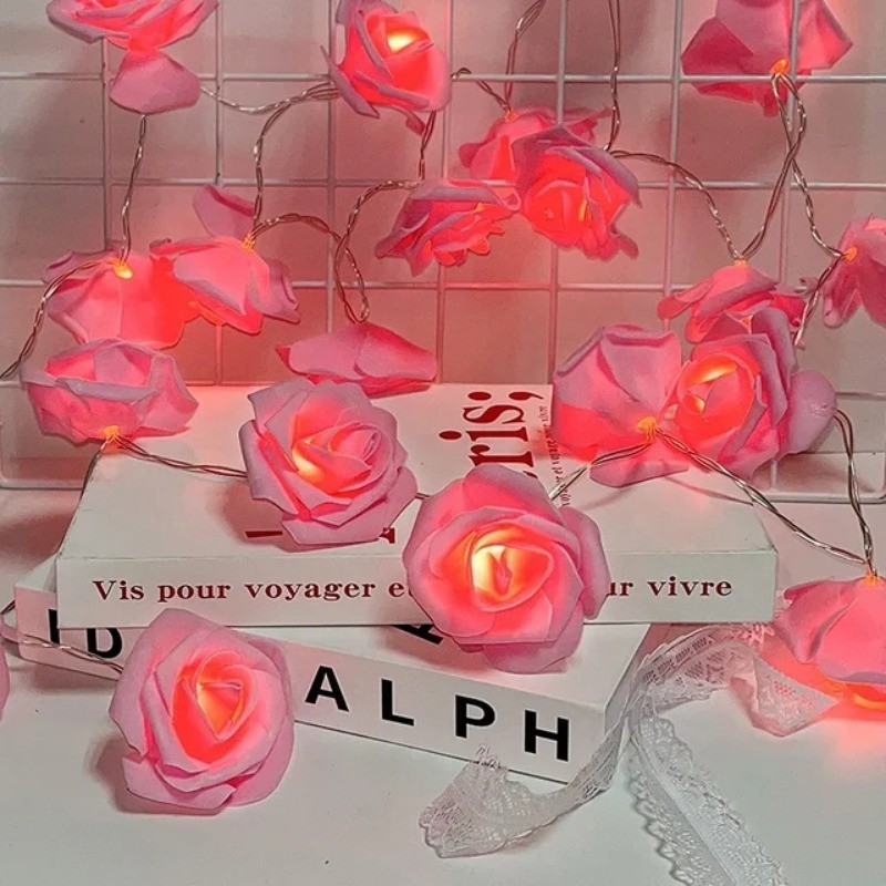 LED Rose String Lights White Pink Red Rose Wedding Party Decoration ...