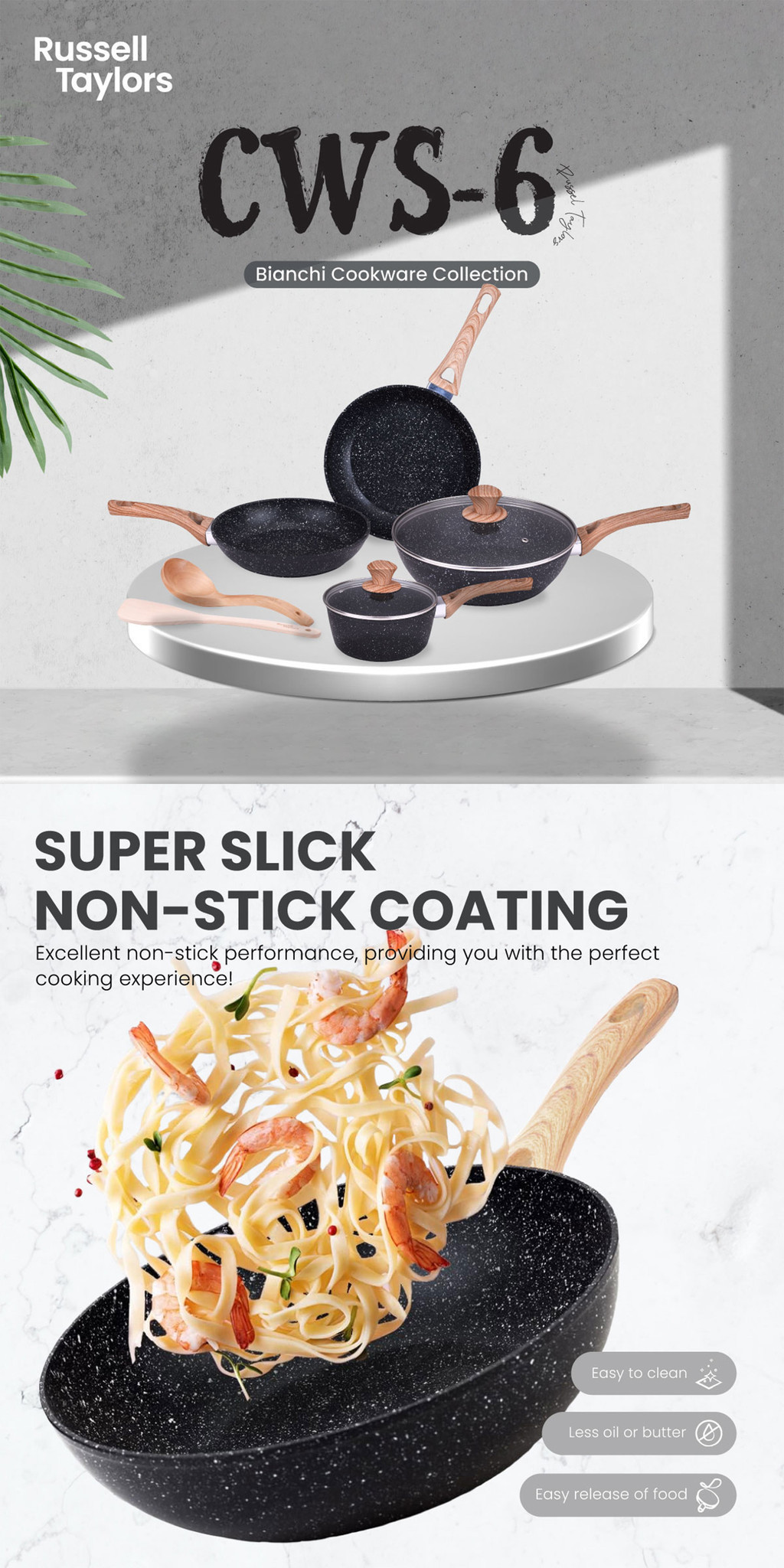 Russell Taylors Bianchi Grande All Hobs Cookware Set CWS-6 Deep Fry Pan ...