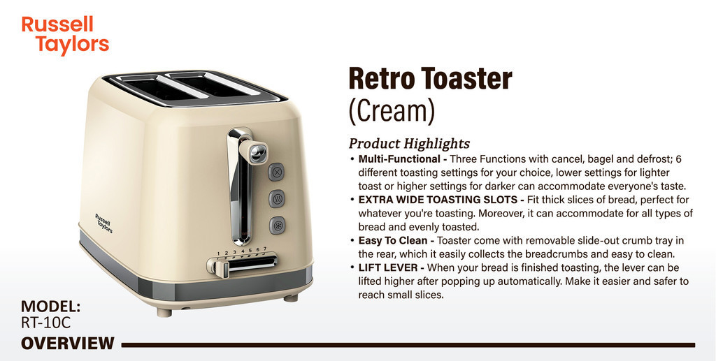 Russell Taylors Retro Classic Collection RT-10C Toaster RK-10C Kettle ...
