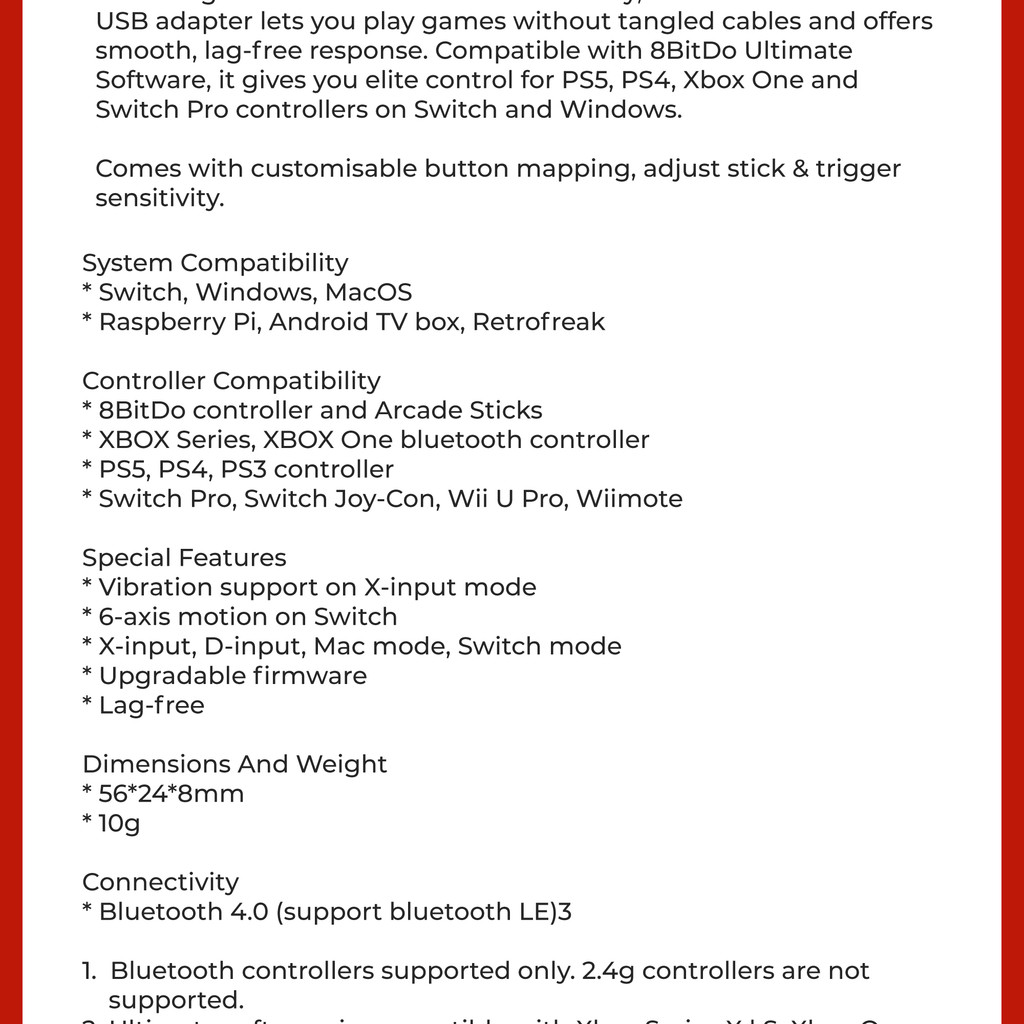 8BitDo USB Wireless Adapter 2 PS4 PS5 XBOX Series Switch Pro Controller ...