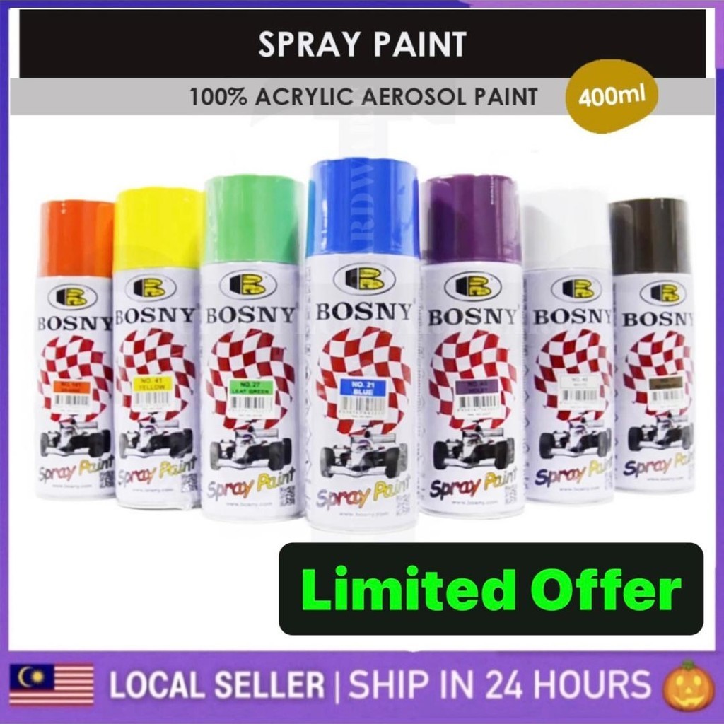 BOSNY 100% Acrylic Aerosol Spray Paint 400ml 400cc 喷漆 CAT PAINT SPRAYS ...