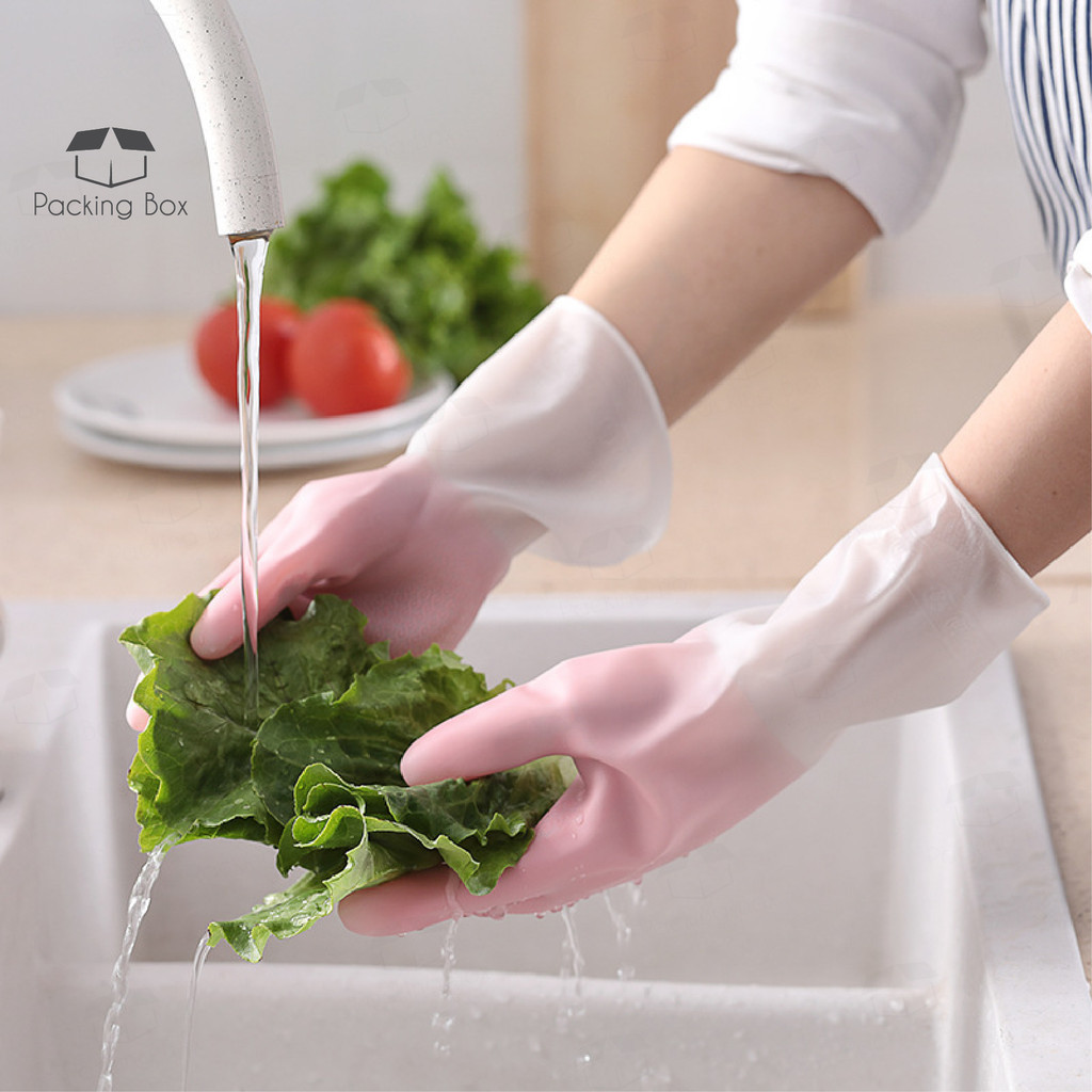 PKB 1 Pair Dishwashing Gloves Waterproof Rubber Latex Gloves Kitchen ...