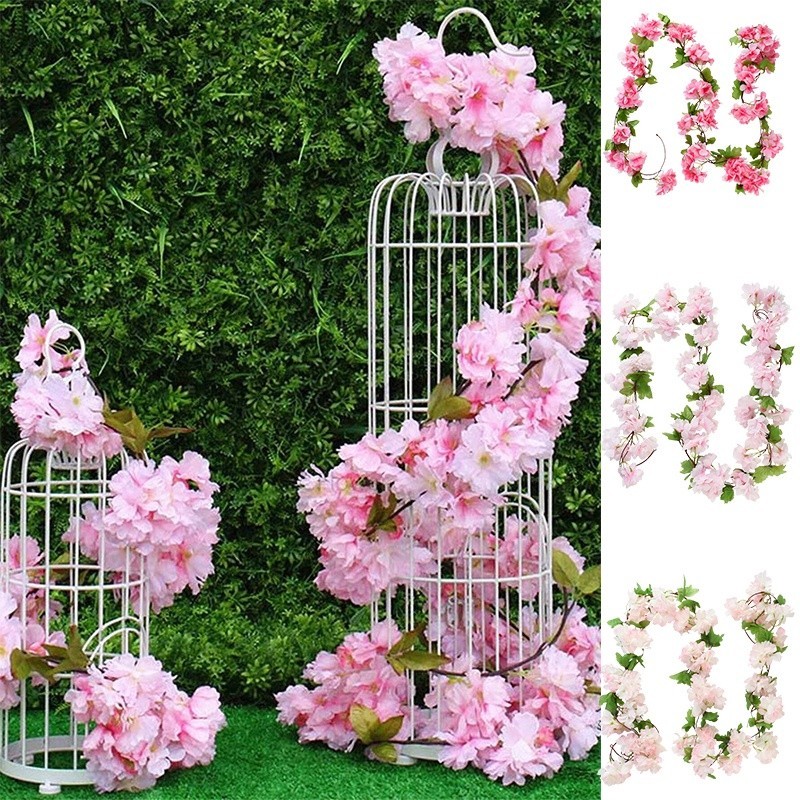 230cm Artificial Sakura Vine Rose Cherry Ivy Rattan for Home Garden ...