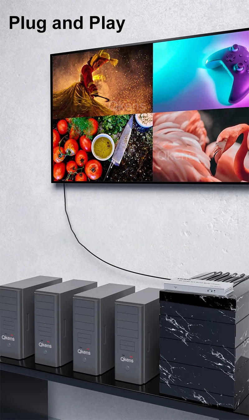 4K 60Hz HDMI Multiviewer 4x1 Seamless Switch Quad Screen Multi-Viewer ...