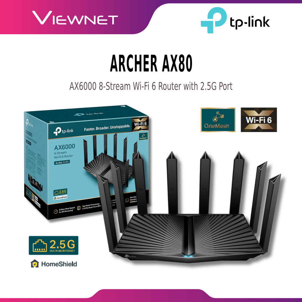 TP-LINK ARCHER AX80 AX6000 8-STREAM WI-FI ROUTER WITH 2.5 MULTI-GIGABIT PORT, TP-LINK HOMESHIELD ...