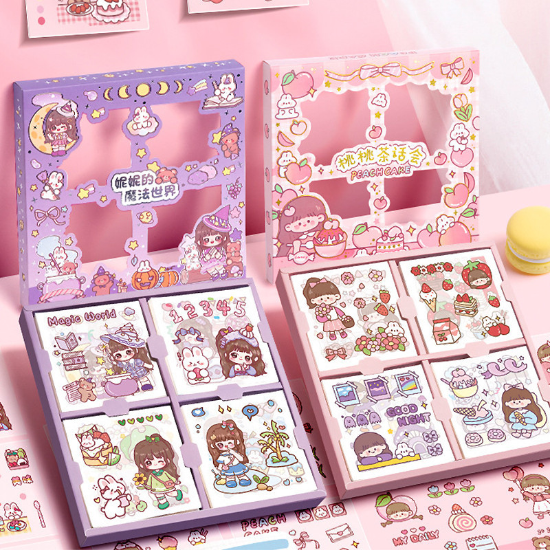 100 Sheets Cute Cartoon Sticker Gift Box Set Waterproof Decorative ...