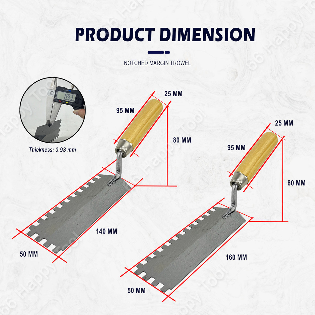 Plastering Trowel with Square Teeth 140mm 160mm Notched Margin Wood ...