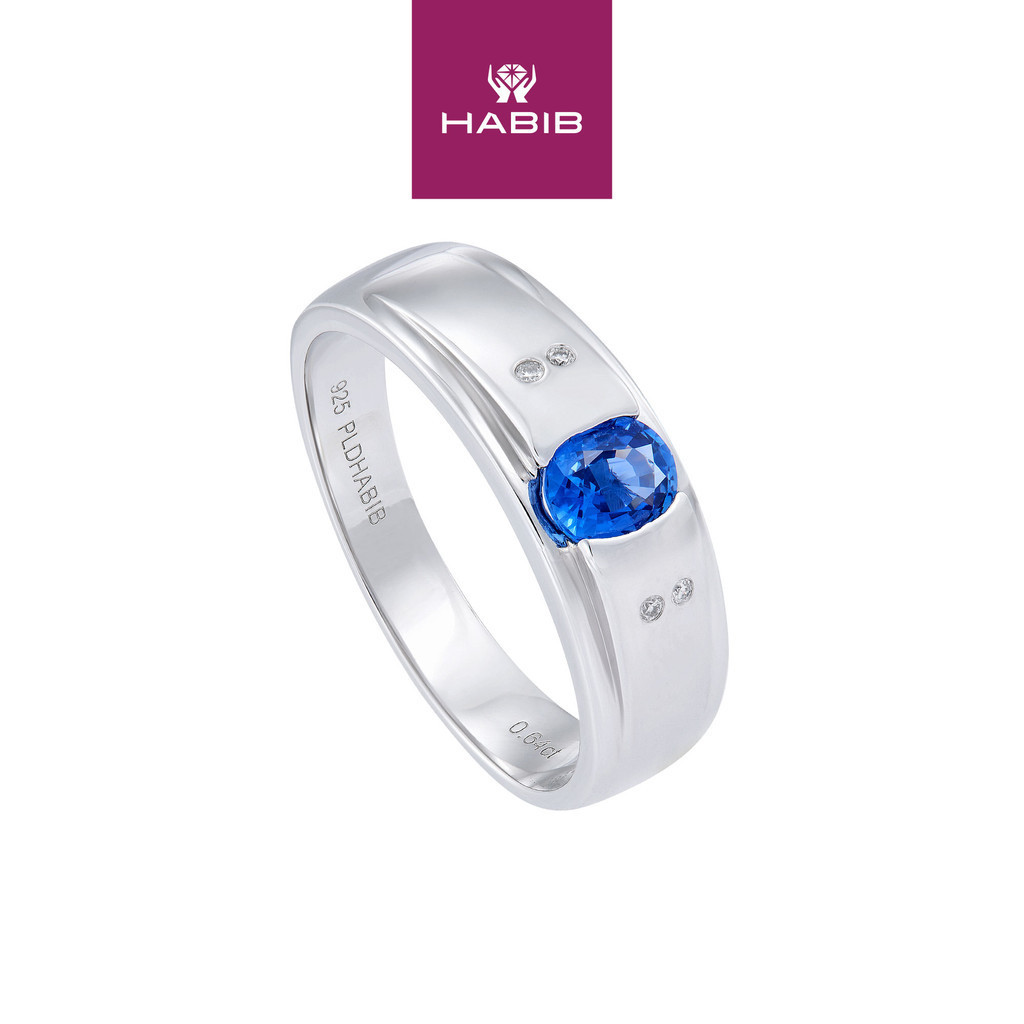 HABIB Oval Cut Blue Sapphire and Diamond Men's Ring in 925 Silver ...