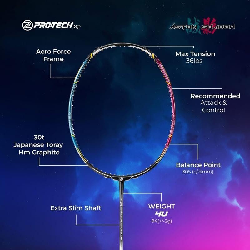 PROTECH Aston Shadow 4U Badminton Rackets Max Tension 36 LBS | Shopee ...