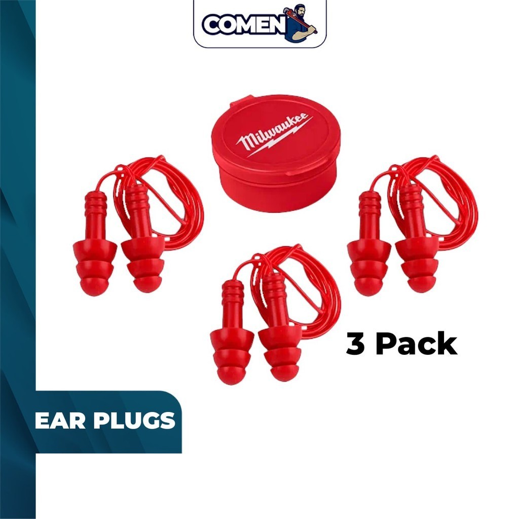 MILWAUKEE Reusable Corded Earplugs (3 Pairs) Noise Reduction Ear Plug ...