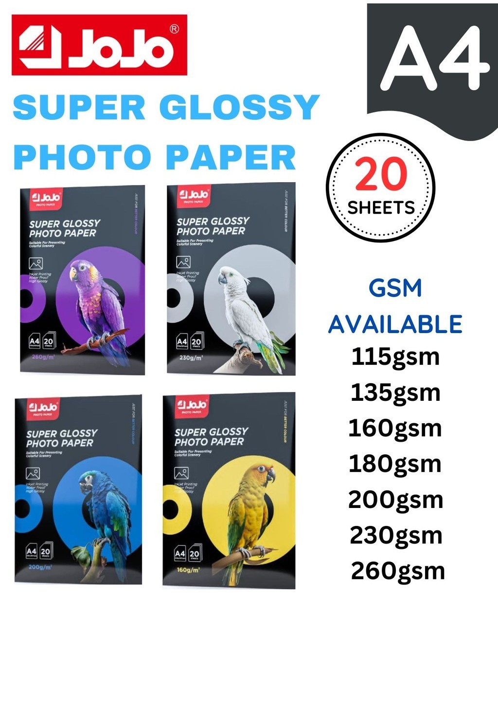 [ 115gsm - 260gsm ] A4 JOJO WATER RESISTANT SUPER GLOSSY PHOTO PAPER ...