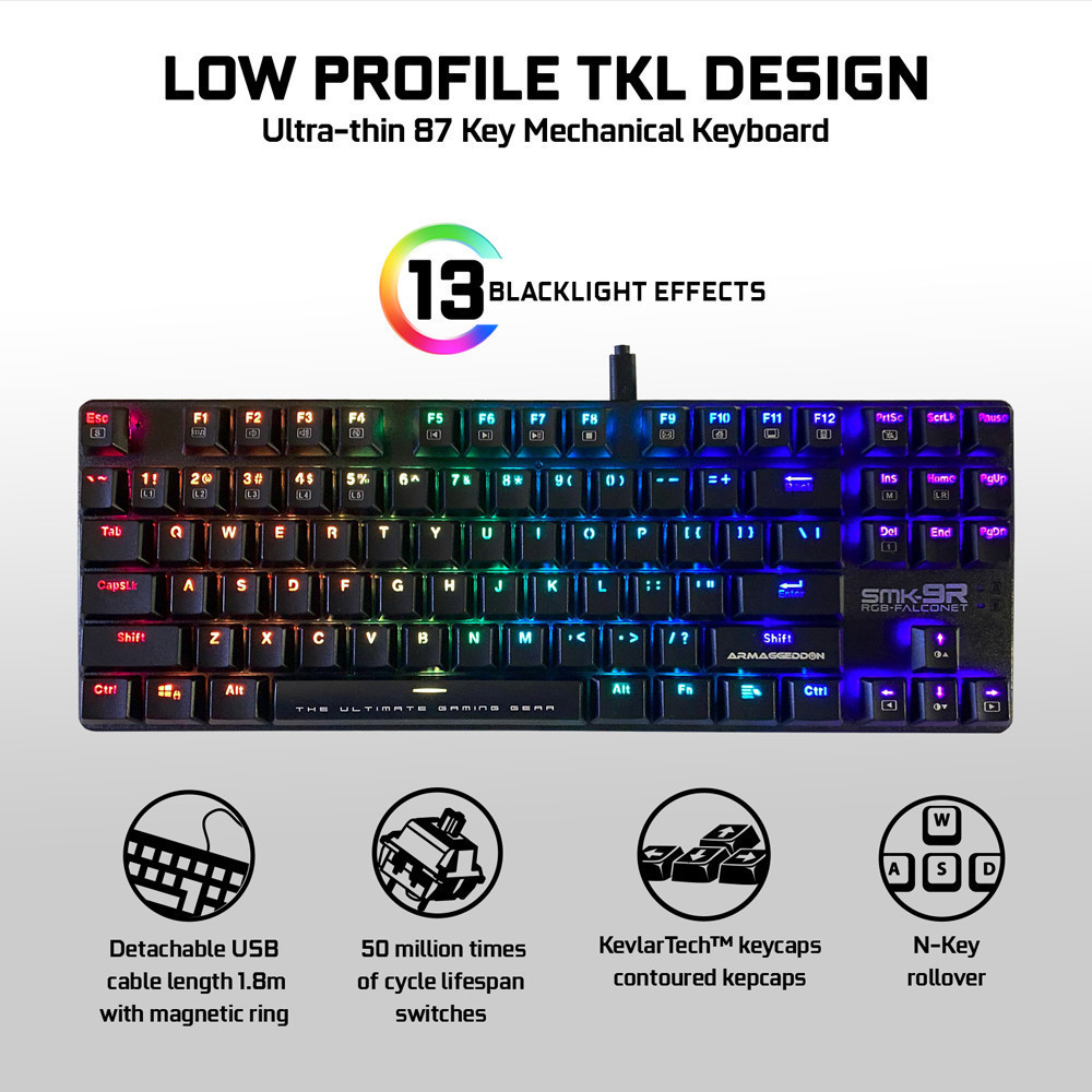 Armaggeddon SMK-9R RGB Mechanical Keyboard | 87 Key Low-Profile | 16.8 ...