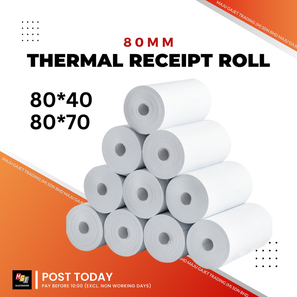80mm Thermal Receipt Paper Roll 80x40 80x70 Kertas Resit Mesin POS ...