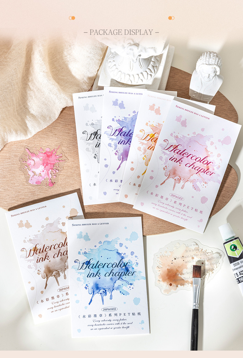 Watercolor Ink Seal Series Vintage English Text Smudge Landscaping PET ...