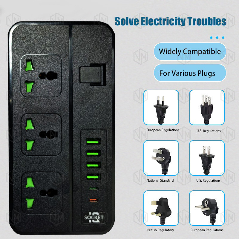 Universal 3 Power Socket Extension Plug With USB Port Type-C Power ...