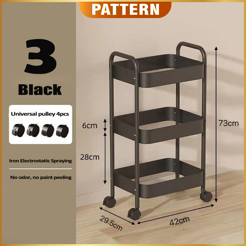 PATTERN 3 Tier Trolley Multifunction Storage Rack with Handle | 100% ...