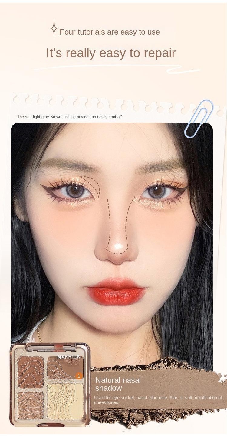 High-gloss three-dimensional contouring palette for women, delicate four-color all-in-one ...