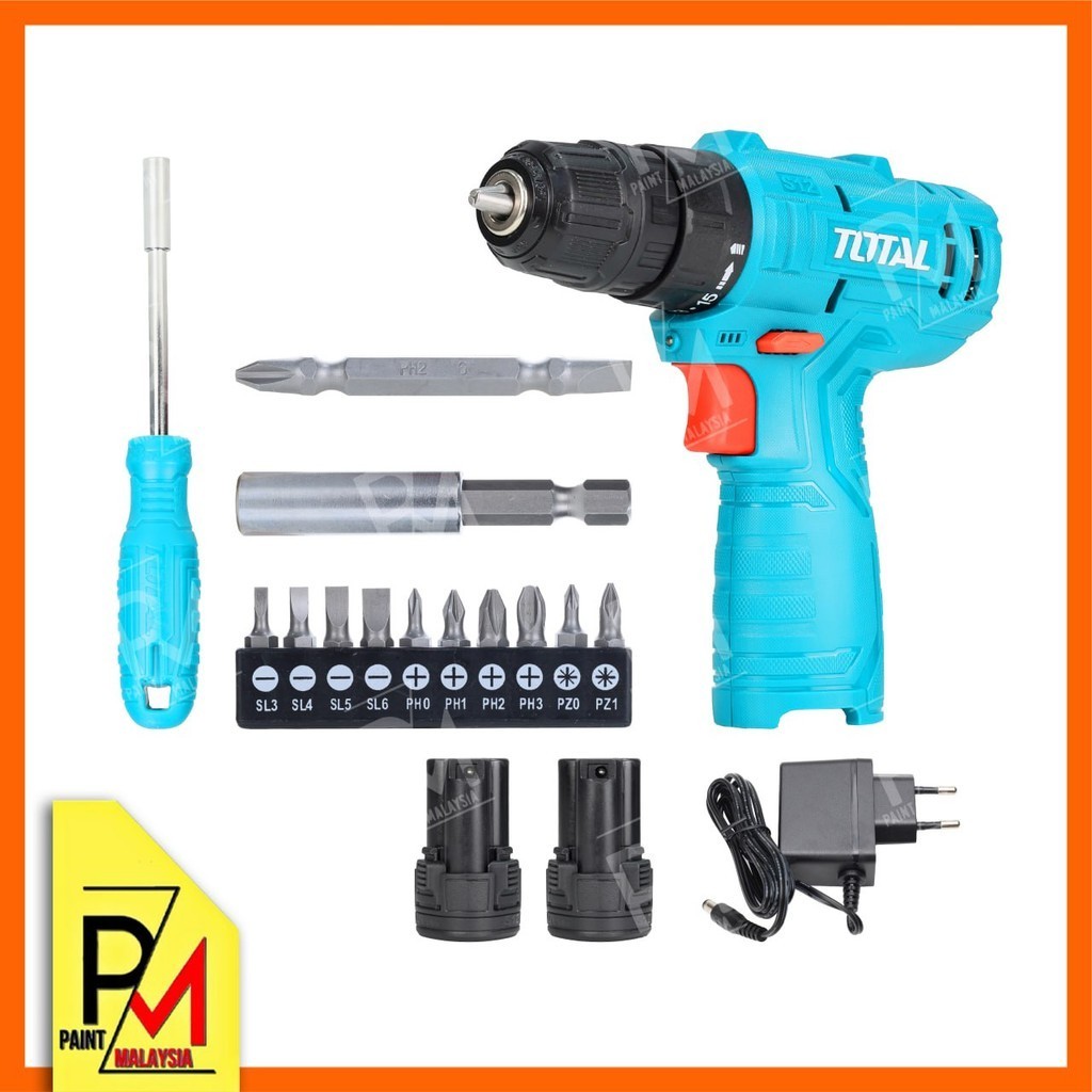 TOTAL Lithium-Ion Cordless Drill 12V TTOSLI22111 Electric Machine Drill ...
