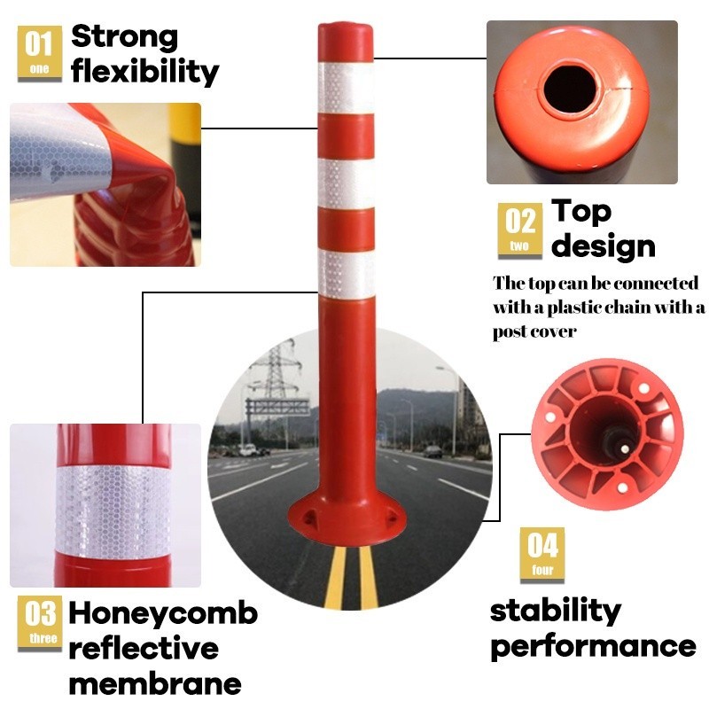 PU/PE Flexible Safety Warning Post Plastic Traffic Elastic Pole 75CM ...