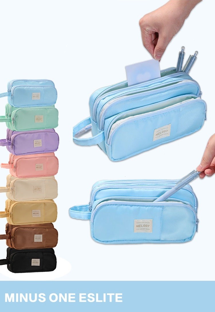 Penlab Staged Type Pencil Bag Pen Case Front Pocket 3 Compartment Cream ...