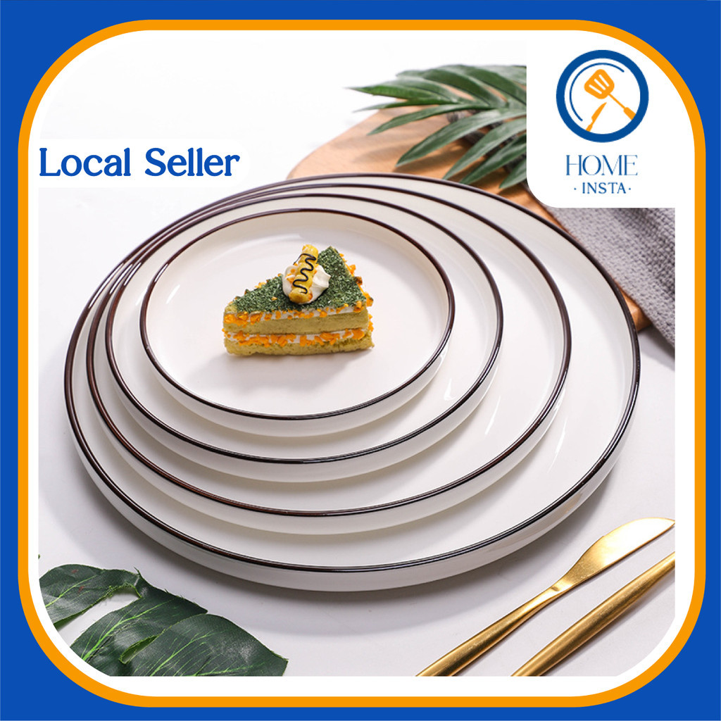 YAMADA Japanese White Thick Ceramic Tableware Deep Side Dinner Plate ...
