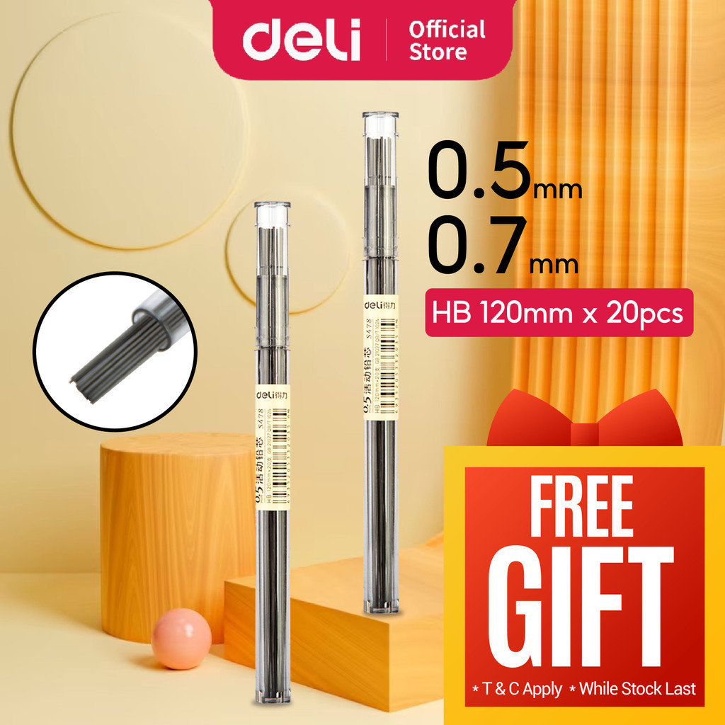 Deli Mechanical Pencil Lead HB 0.5mm / 0.7mm 120mm Refill 笔芯 Ubat ...