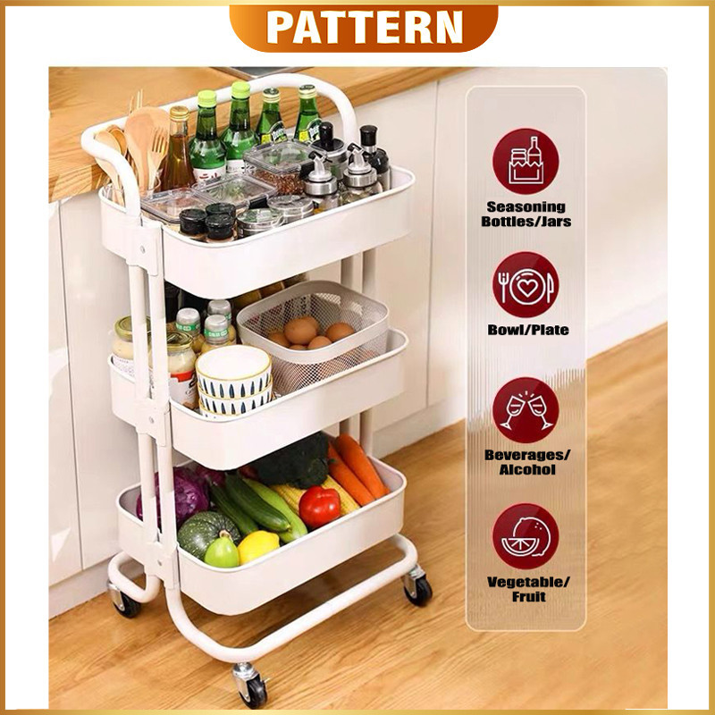 PATTERN 3 Tier Trolley Multifunction Storage Rack with Handle | 100% ...