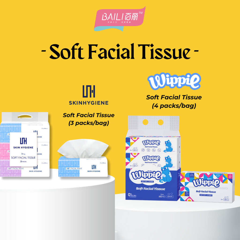 Wippie Nature's Soft 100% Virgin Wood Pulp Facial Tissue (4 Packs) & SH ...