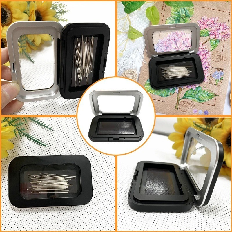 Magnet Sewing Needles Holder - Portable Black Rectangle Needle Case ...