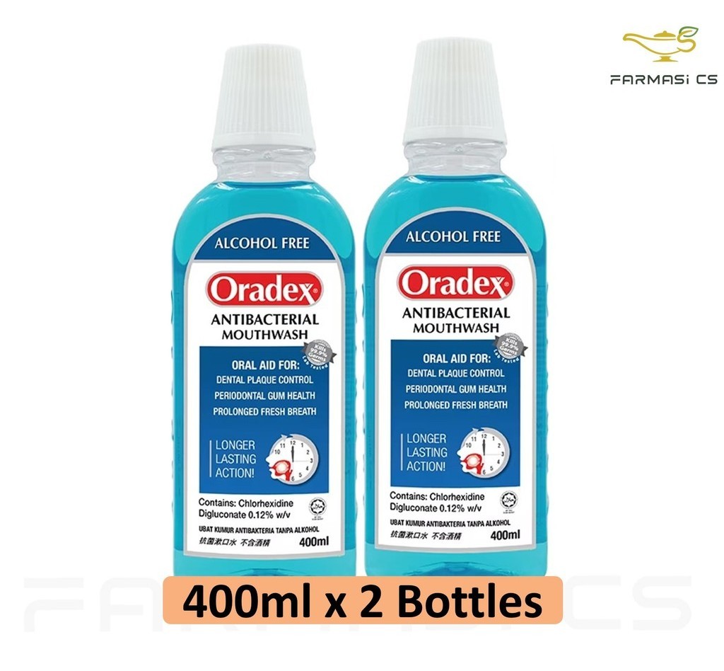 Oradex Antibacterial Mouthwash 400ml x 2 Bottles EXP:05/2027 [ alcohol ...
