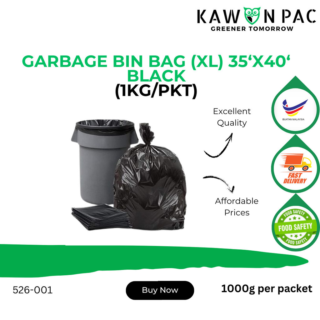 GARBAGE BIN BAG (XL) 35" X 40" BLACK, (1KG X 1PKTS) | Shopee Malaysia