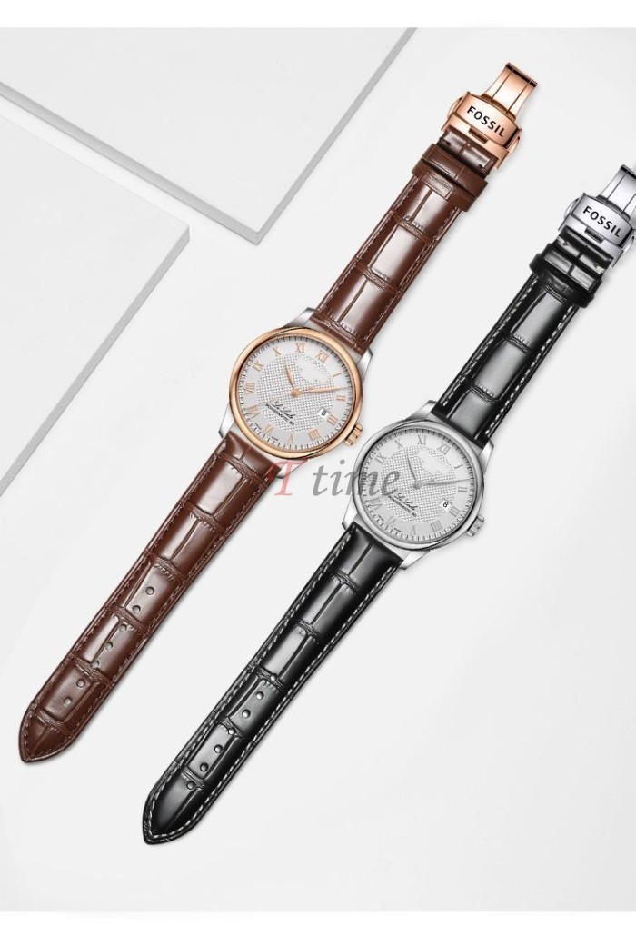 Cowhide Genuine Leather Watch Straps for Fossil Watch Butterfly Clasp ...