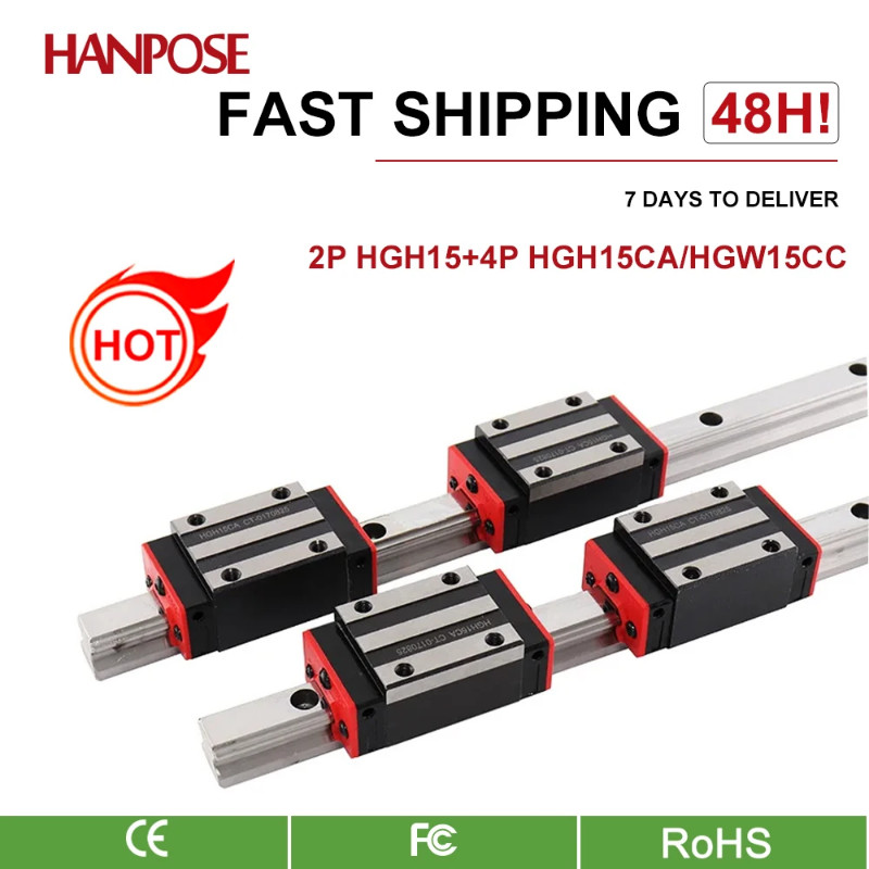2PCS HGH15 guide with 4 pcs of linear block HGH15CA New HIWIN linear guide rail carriage HGH15 ...
