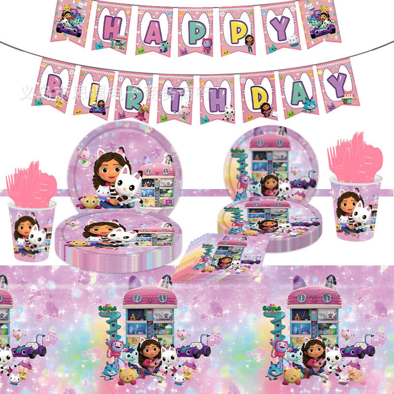 Pink Gabby Doll House Theme Girl Birthday Party Decoration Banner Gift ...