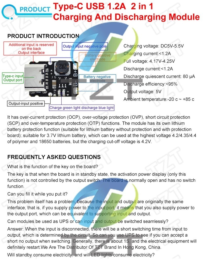 Type-C USB TP4057 1A Lithium Battery Charging Protection Board Module ...