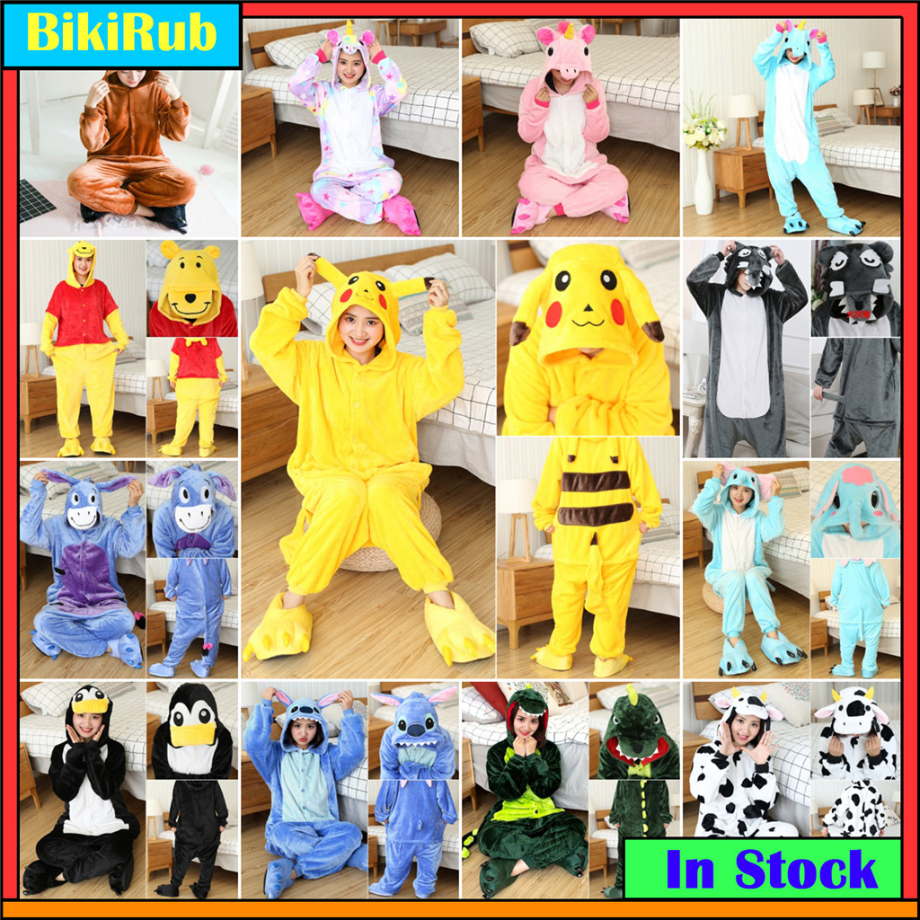 Kigurumi Pikachu Stitch Wolf Cartoon Flannel Pajamas Women Long Sleeve Sleepwear Onesies ...