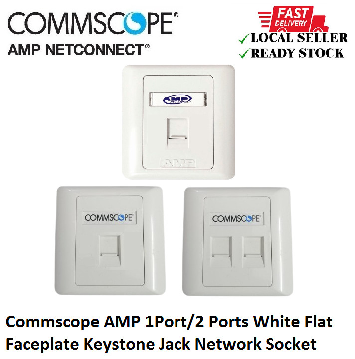 Commscope AMP 1Port/2 Ports White Flat Faceplate Keystone Jack Network ...