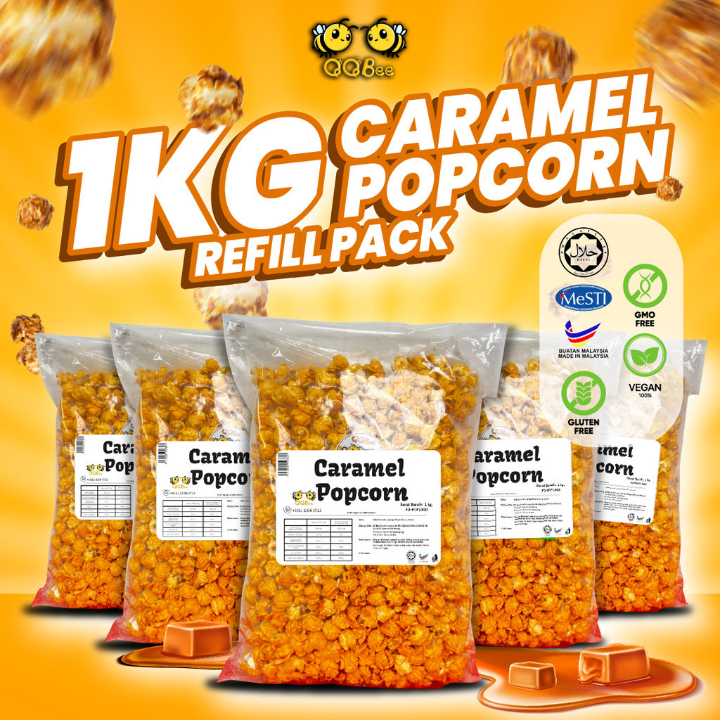 QQBEE TURKEY Popcorn Caramel 1000g Fully Coated Mushroom Caramel ...