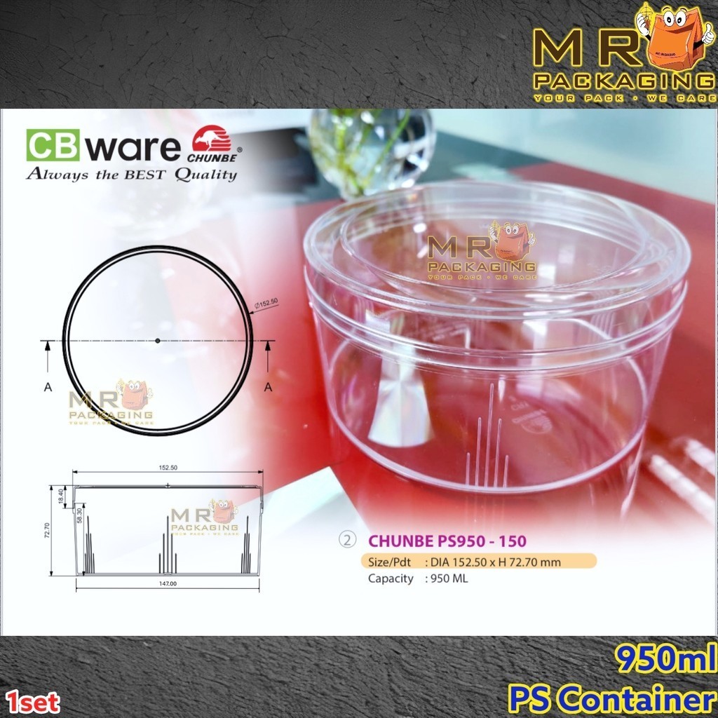 950ml PS Clear Container & Lid [ 1set ] Bekas Kuih Cookies Biskut ...