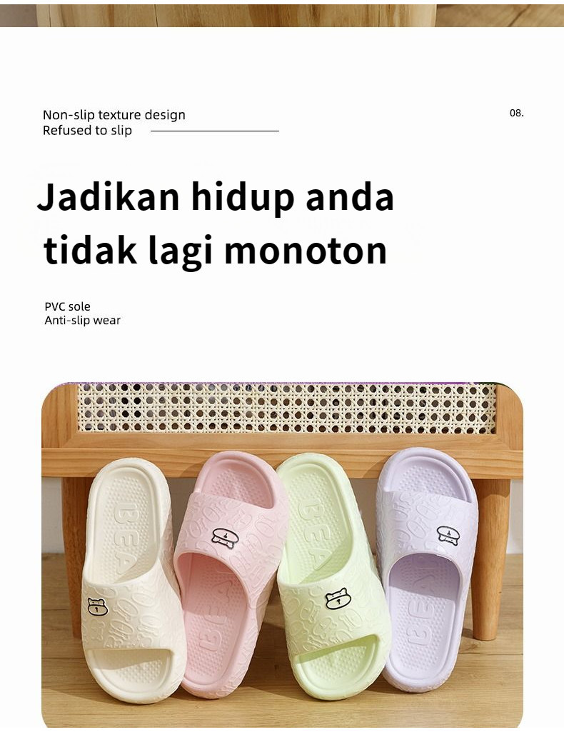 【Ready Stock In Malaysia】Selipar Wanita Cute Bear Indoor Slippers Soft ...
