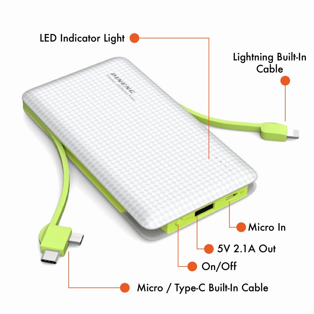 Pineng PN-956 Ultra Slim Design Power Bank with Built-In Cable ...